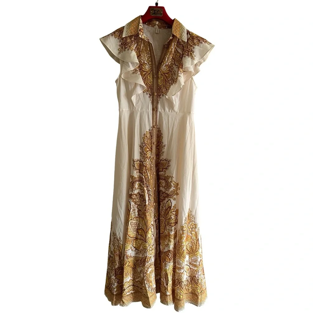 karolina | Dresses | Karolina Cream Orange Whimsy Paisley Maxi Dress ...
